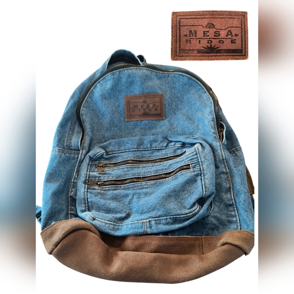 Mesa Ridge | Bags | Vintage Mesa Ridge Denim Jean Leather Backpack Ruck ...